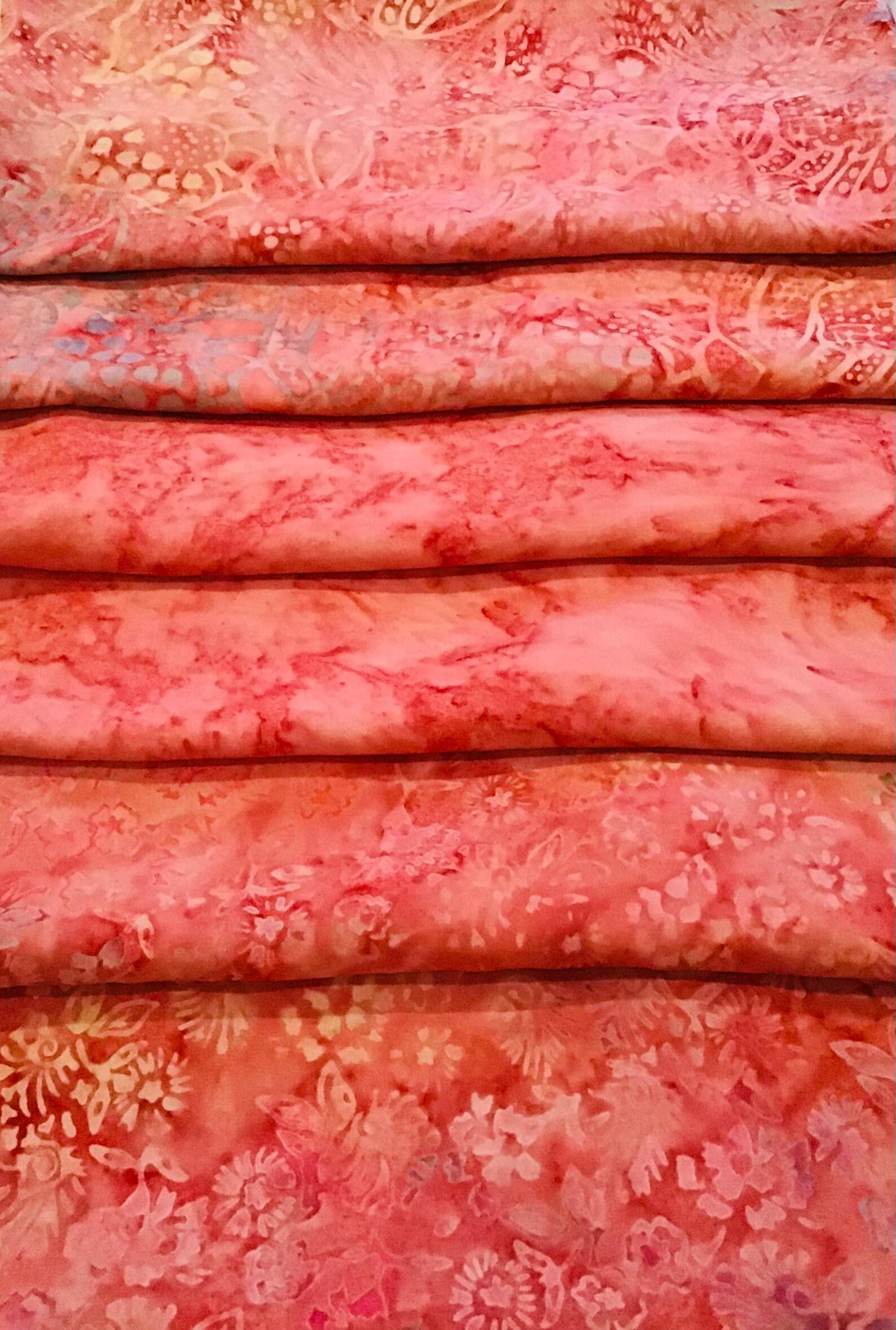 Vintage Bali Batik Rayon Fabric Bundle; 3yds in Lovely Shades of Salmon ...
