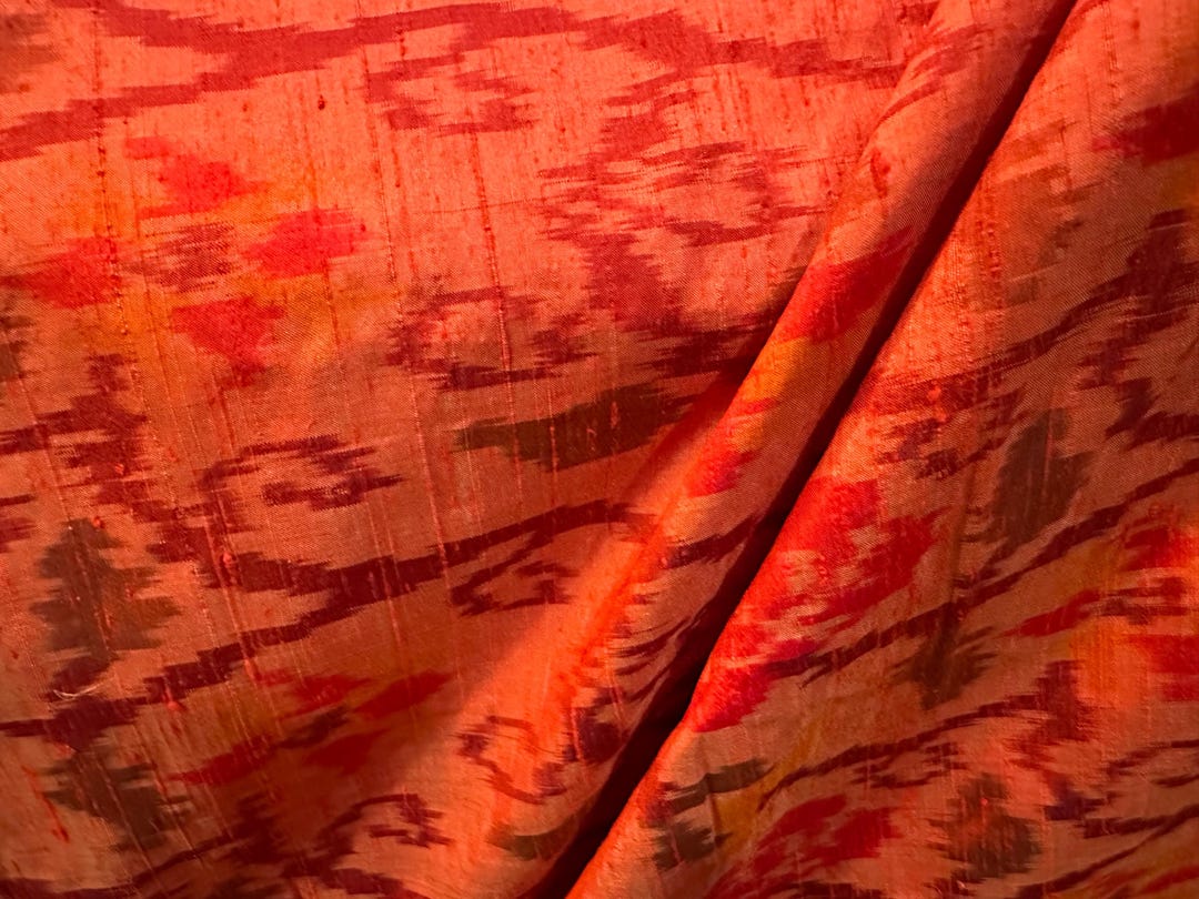 Bright Persimmon Hued, Ikat Dyed Silk Dupioni - Etsy