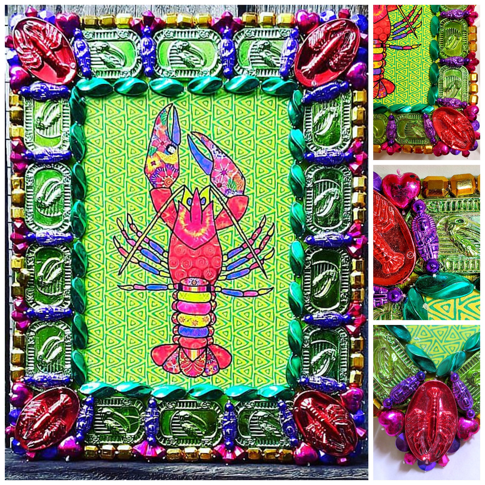 Crawfish With Mardi Gras Bead Frame - Etsy
