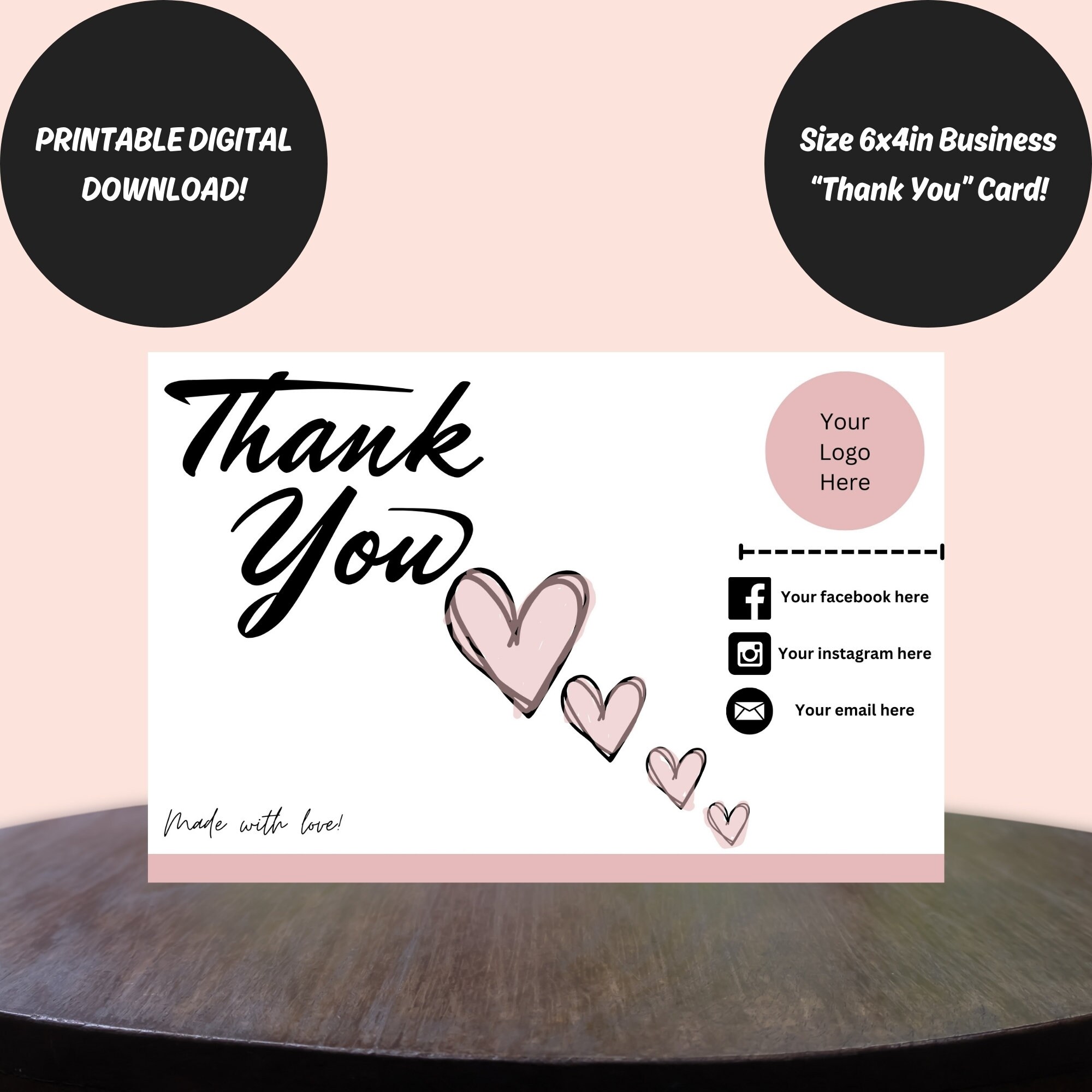 Business thank You Card Template/ Printable/ Digital Download/ 6in X ...