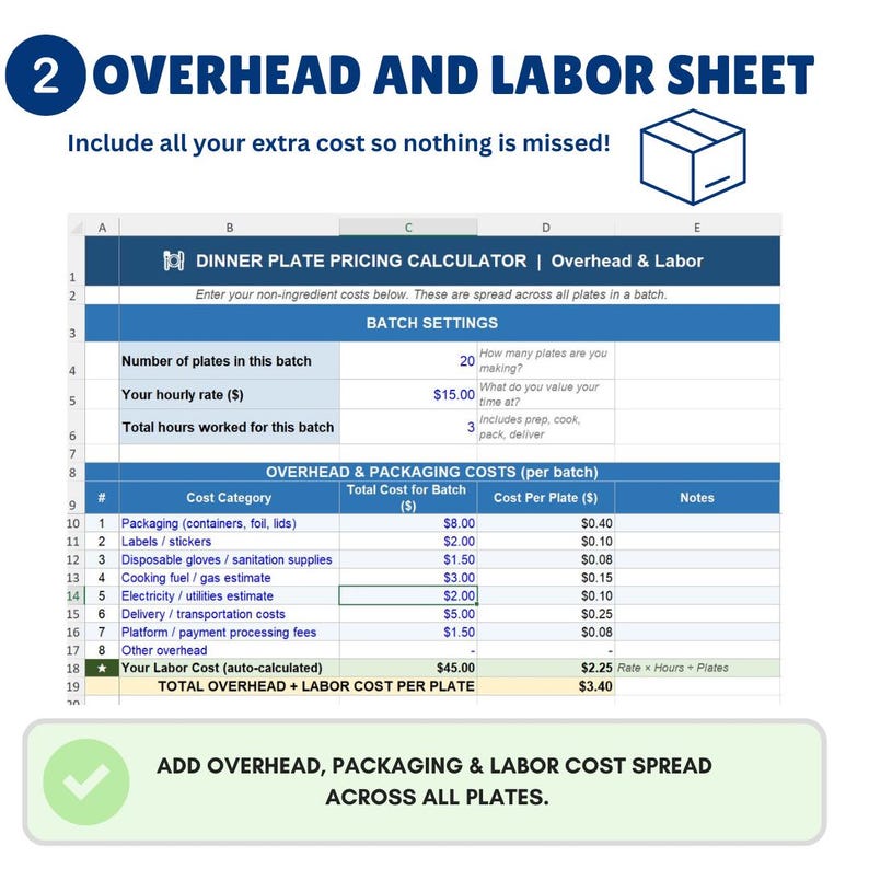 Dinner Plate Pricing Calculator Excel Spreadsheet Food Cost Profit ...