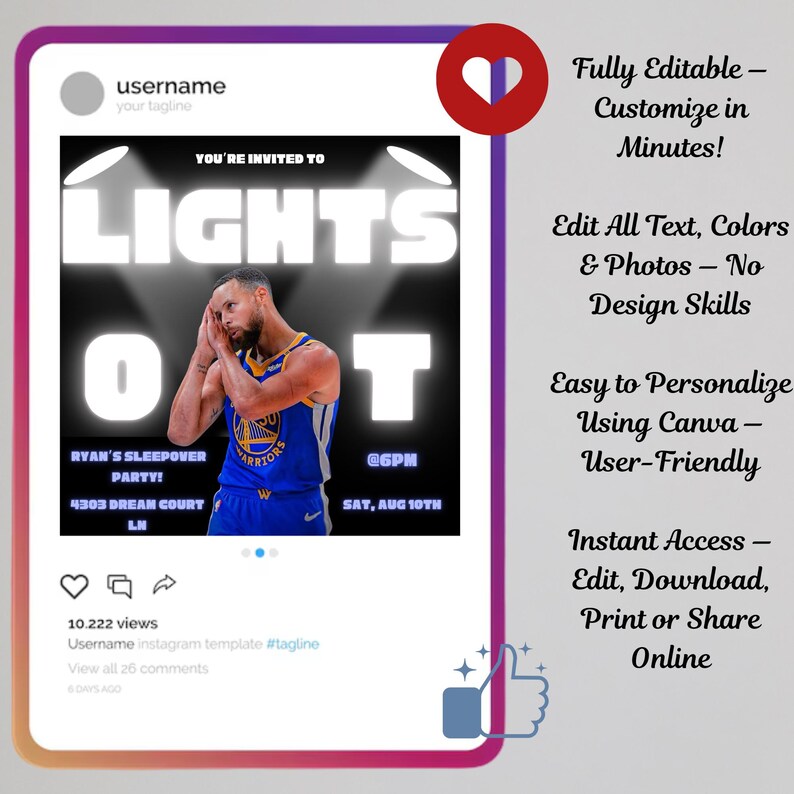 Stephen Curry Birthday Party Invitation, DIY Flyer Template Design ...