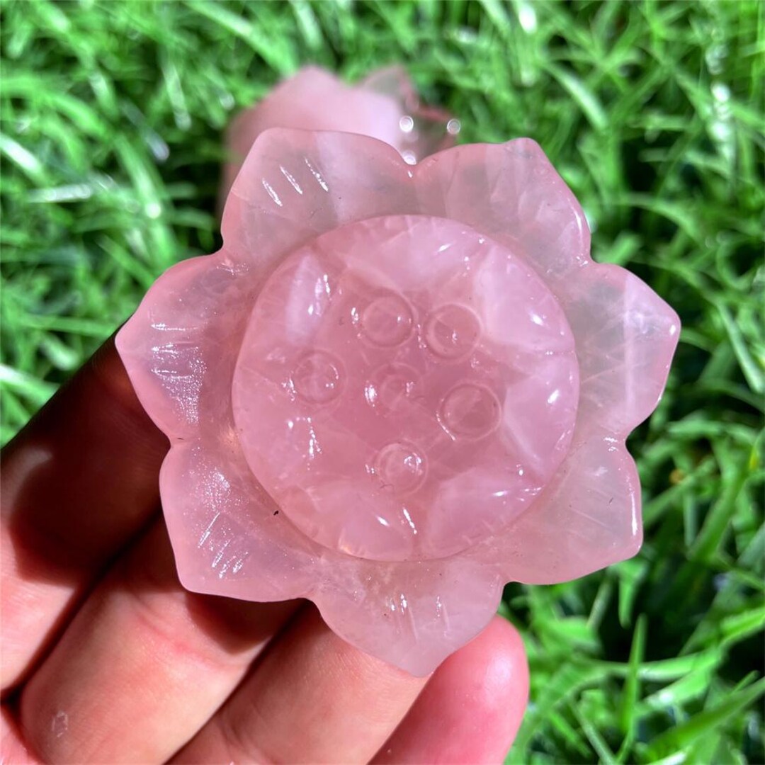 Beautiful Rose Quartz Lotus Flower Carvings - Natural Crystal for ...
