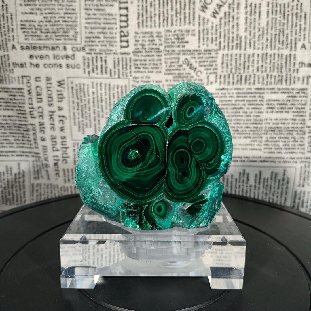 2.35KG Handmade Malachite Sculpture Mineral Specimen With Acrylic Base ...