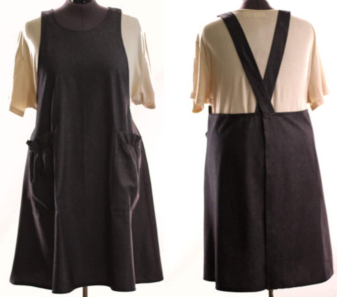 Plus Size, No Tie Apron in Soft Black Denim - Etsy