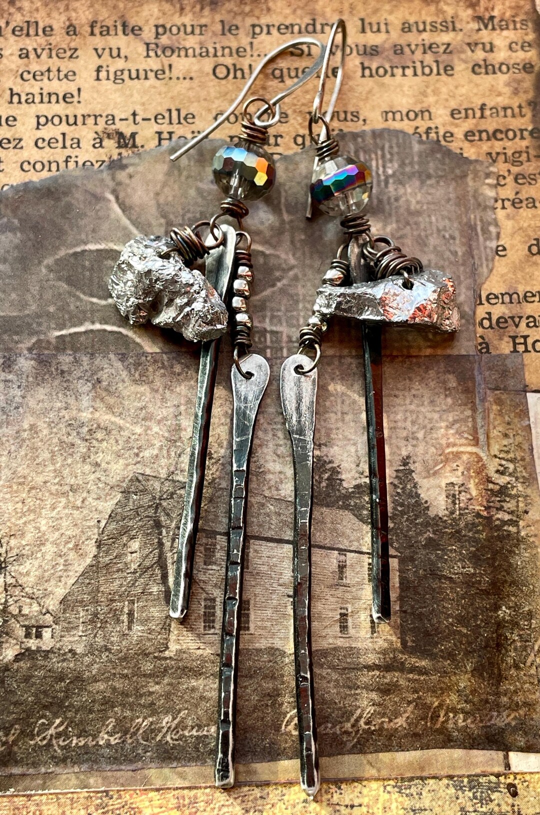 Rainbow Crystals, Titanium Silver Agate Shards and Hammered Blackened ...