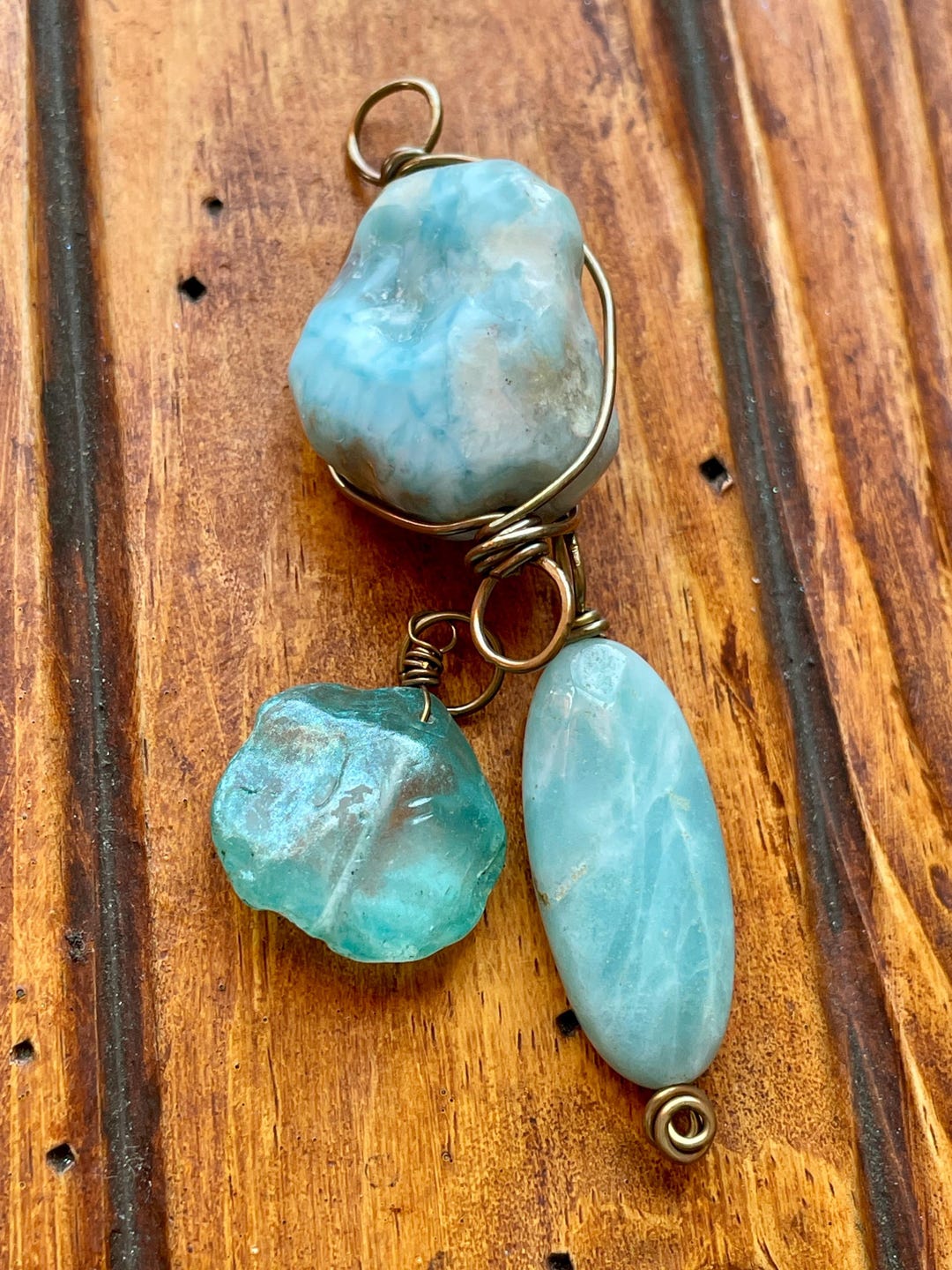 Larimar, Amazonite and Mystic Quartz Coin Set - Etsy