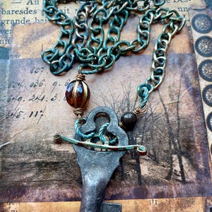 Antique Key Toggle Pendant and Patina Chain Necklace - Etsy