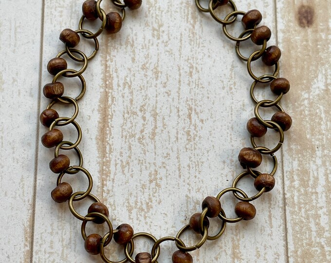 Antiqued Brass and Wood Bead Chain Segment - 1 Piece - 6 Inches - Etsy