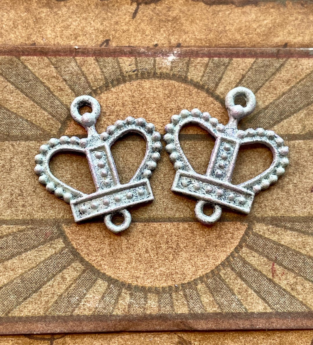 Mint Green Mica Patina Brass Crown Charms - 1 Pair - 25mm - Etsy