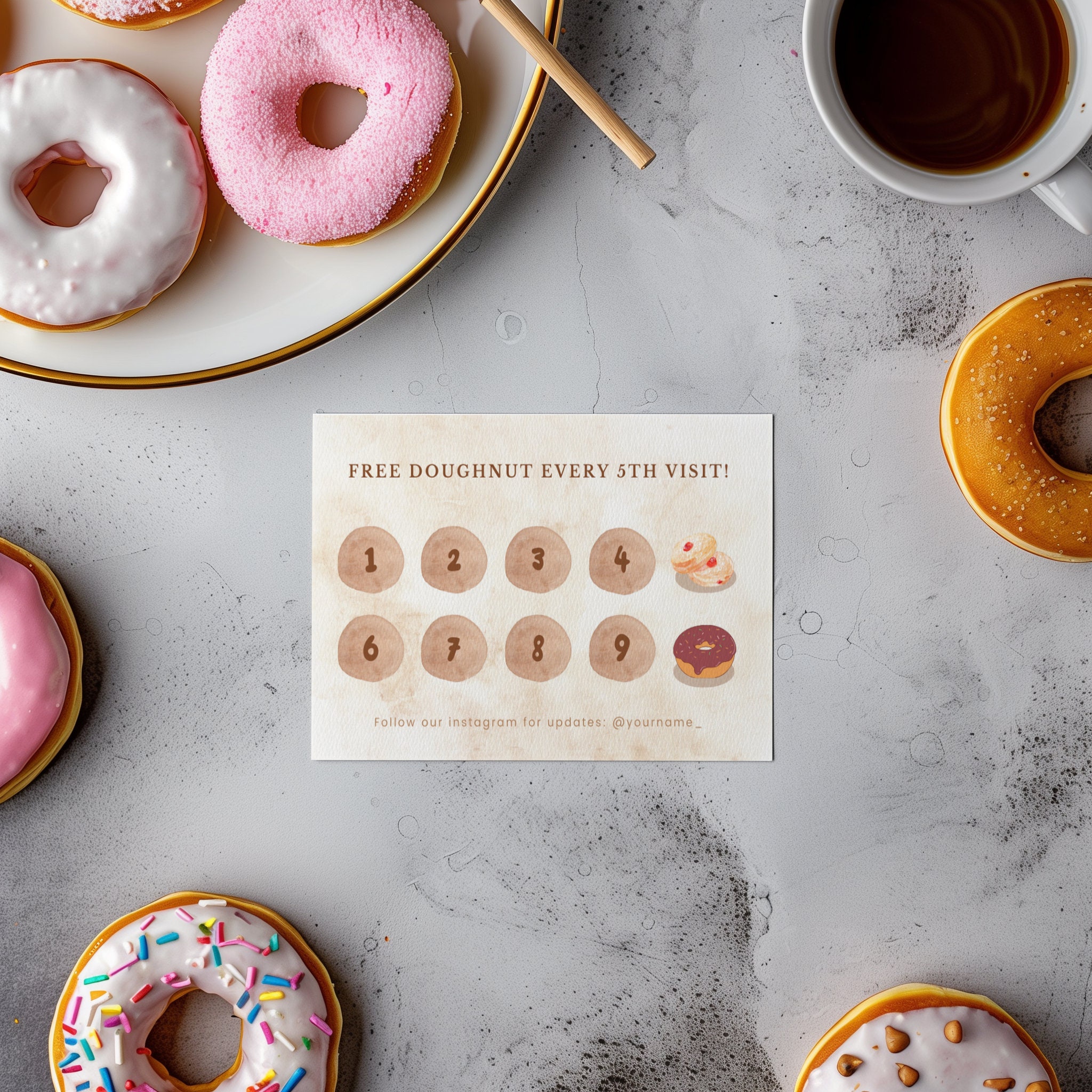 Donut / Bakery Shop Stamp Card [multifunctional Loyalty Card + Business ...