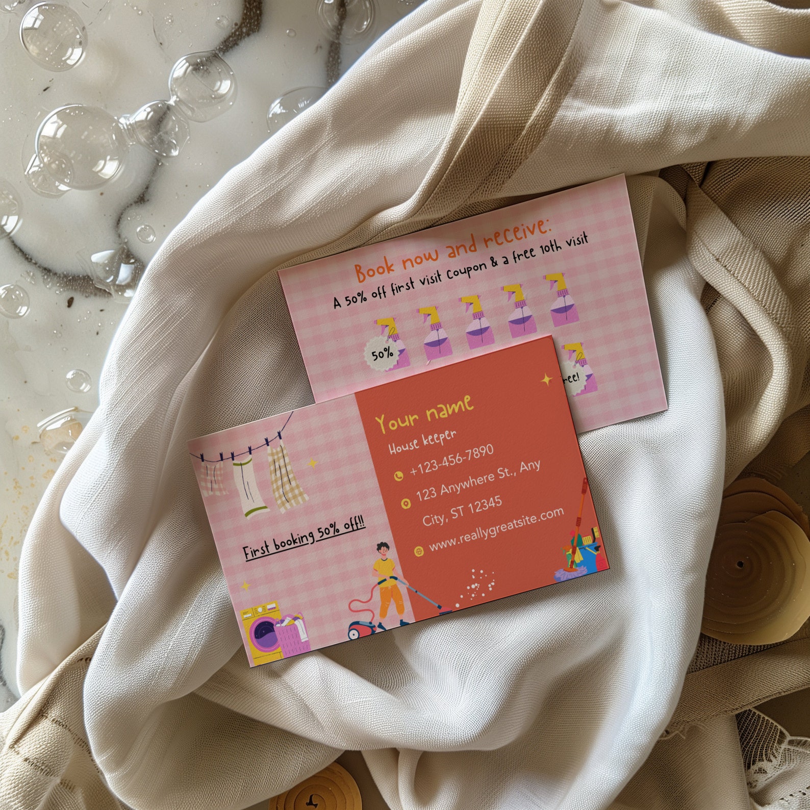 Cleaners / Maid / House Keeper Business Card + Stamp Card Combined ...