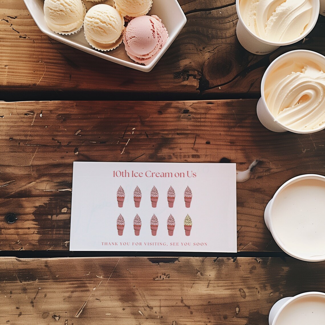 Ice Cream Shop Loyalty Card, Vintage Pink Business Card (canva Editable ...