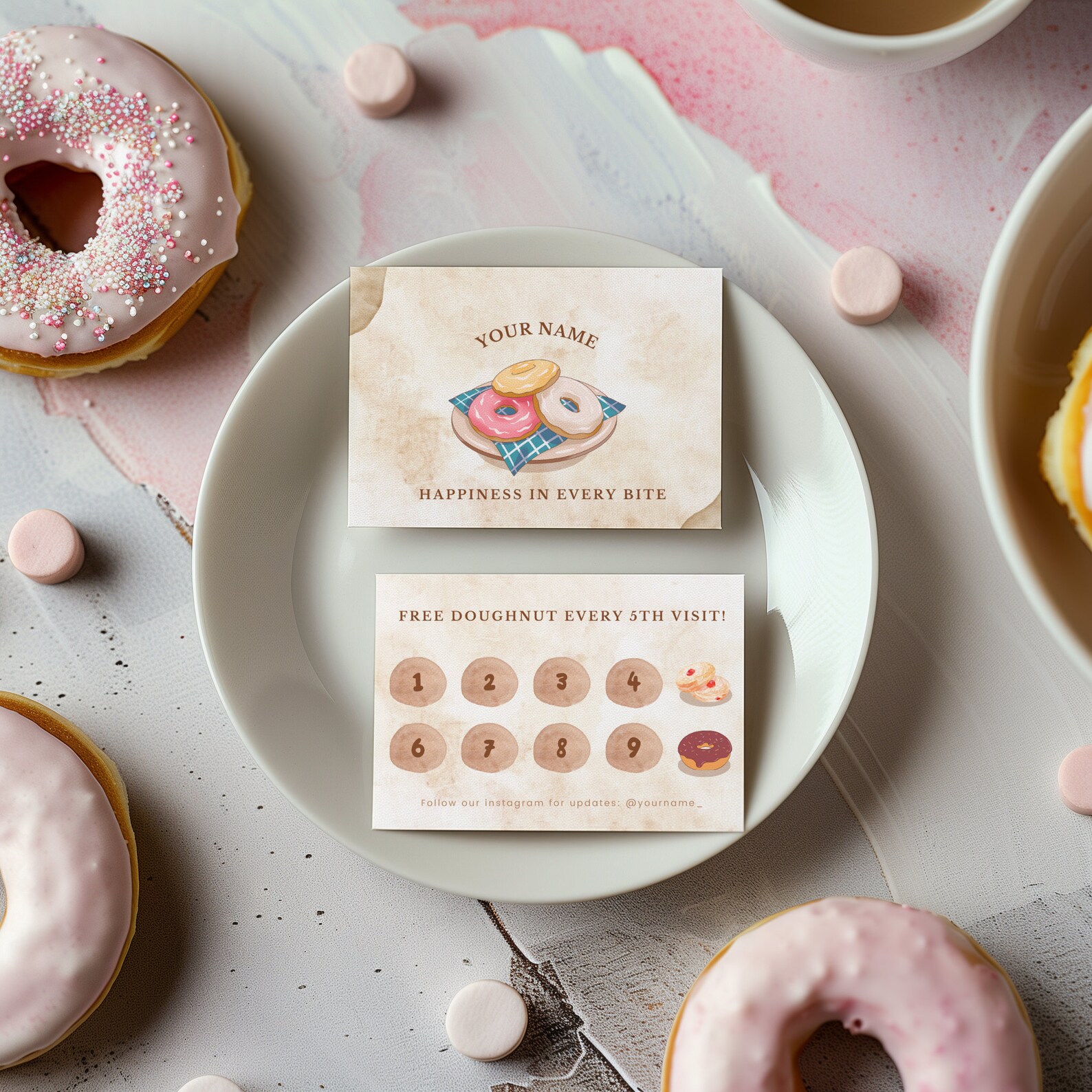 Donut / Bakery Shop Stamp Card [multifunctional Loyalty Card + Business ...