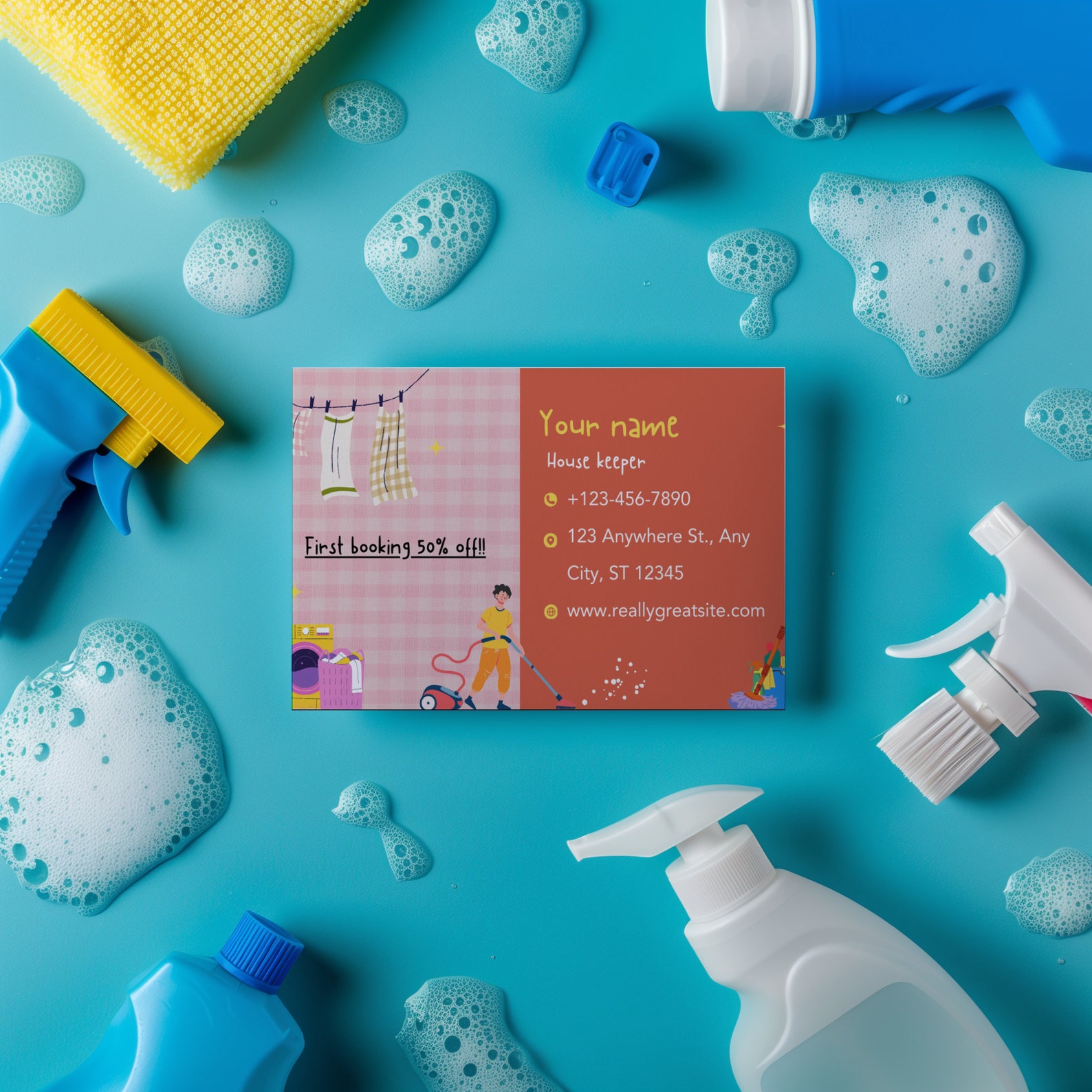 Cleaners / Maid / House Keeper Business Card + Stamp Card Combined ...
