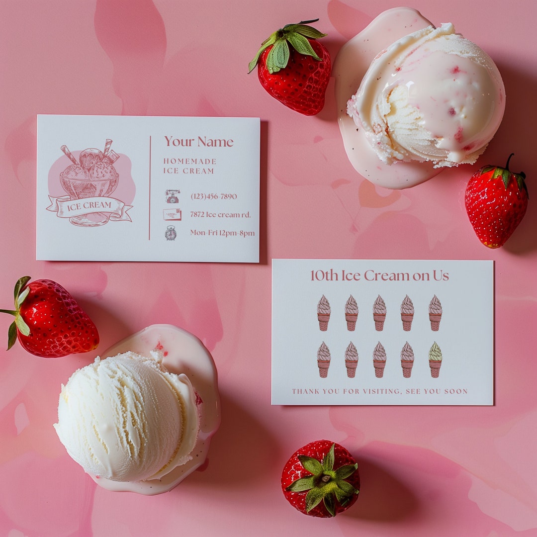 Ice Cream Shop Loyalty Card, Vintage Pink Business Card (canva Editable ...