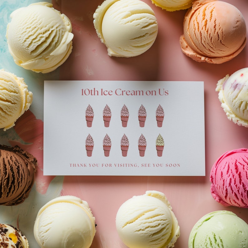 Ice Cream Shop Loyalty Card, Vintage Pink Business Card (canva Editable ...