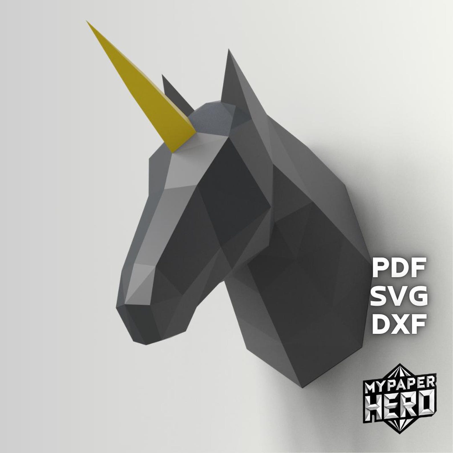 Unicorn Head Papercraft 3D, Digital Template, Low Poly Unicorn, PDF SVG ...