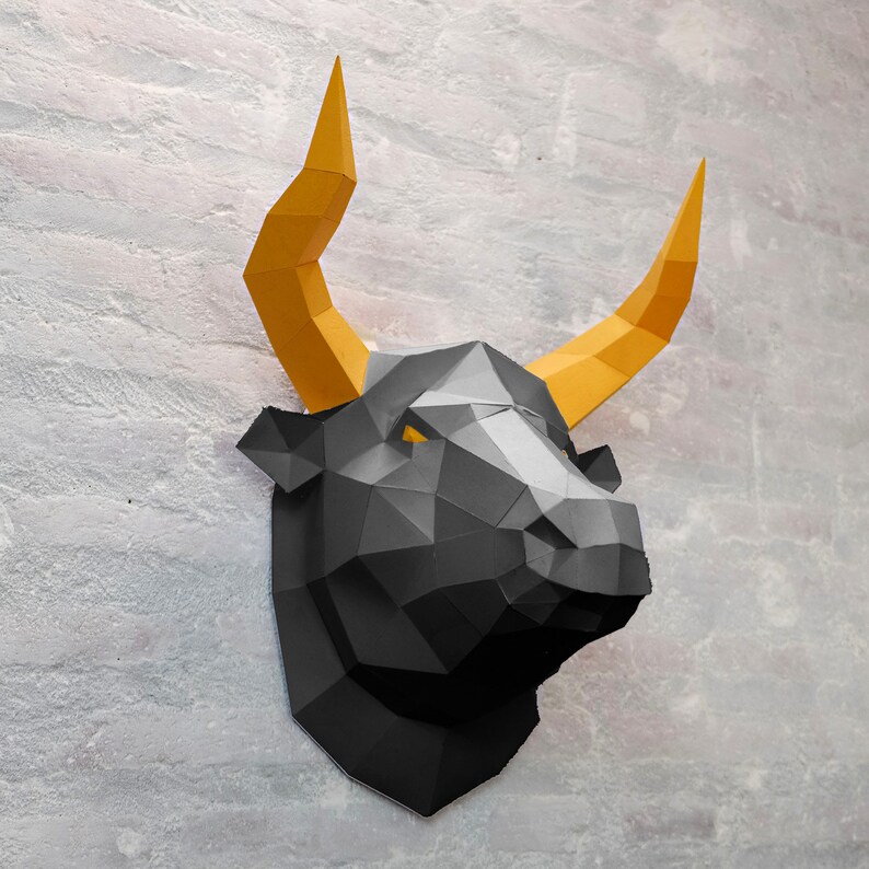 Low Poly Bull Head, Digital Template, Bull Papercraft 3D, DIY Origami ...