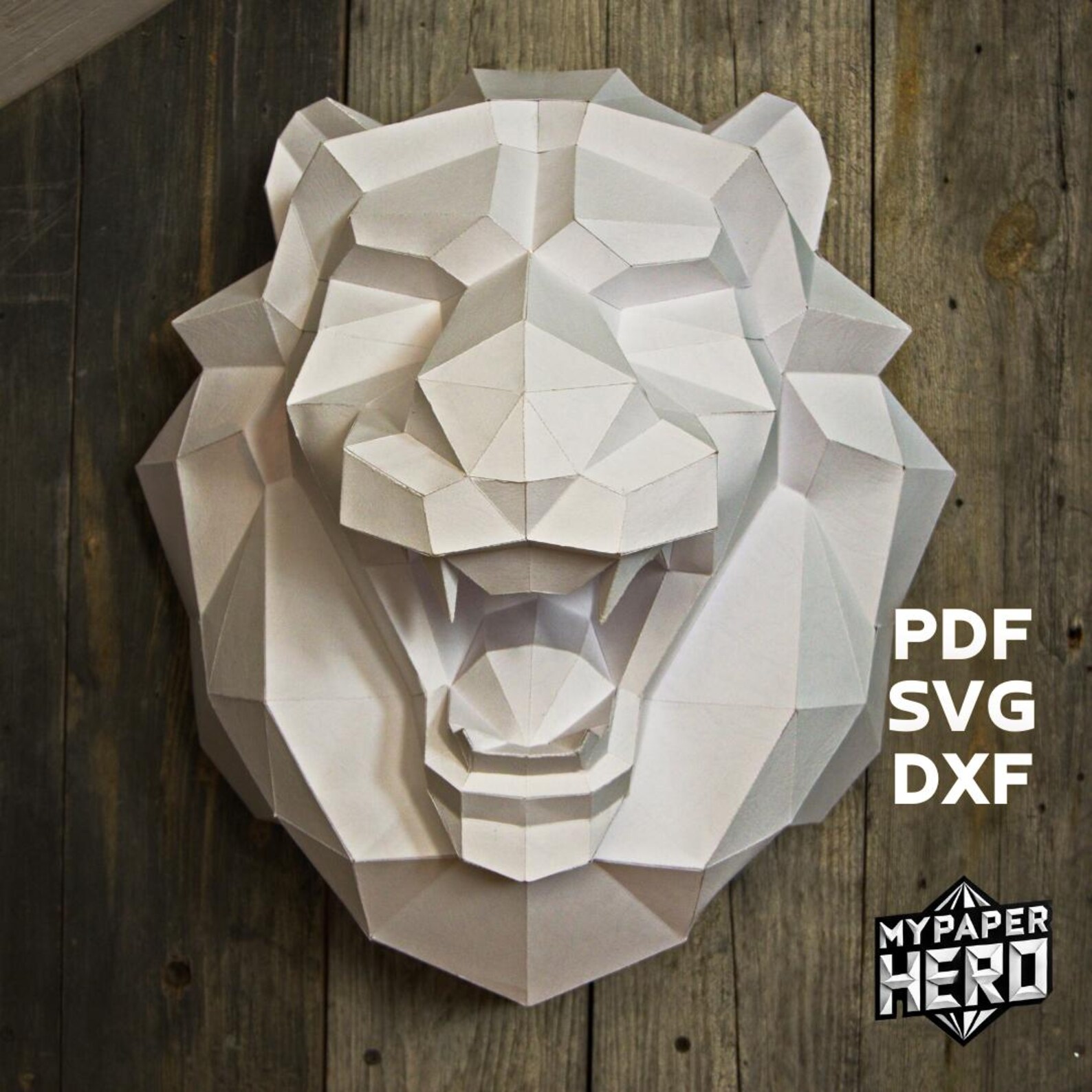 Low Poly Lion Head Wall Art Decor, Papercraft Lion, PDF SVG Digital ...