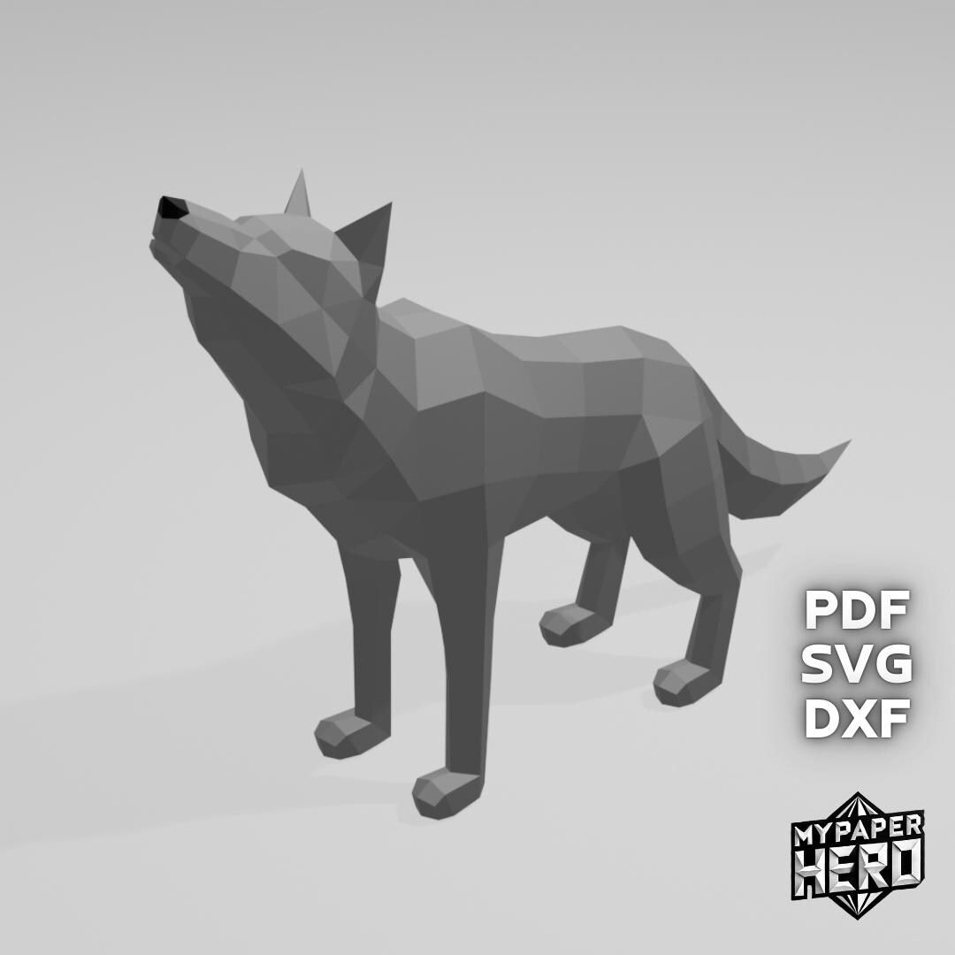 Papercraft Wolf 3D, Digital Template, Low Poly Wolf 3D, PDF SVG File, Printable Poly Paper Wolf ...