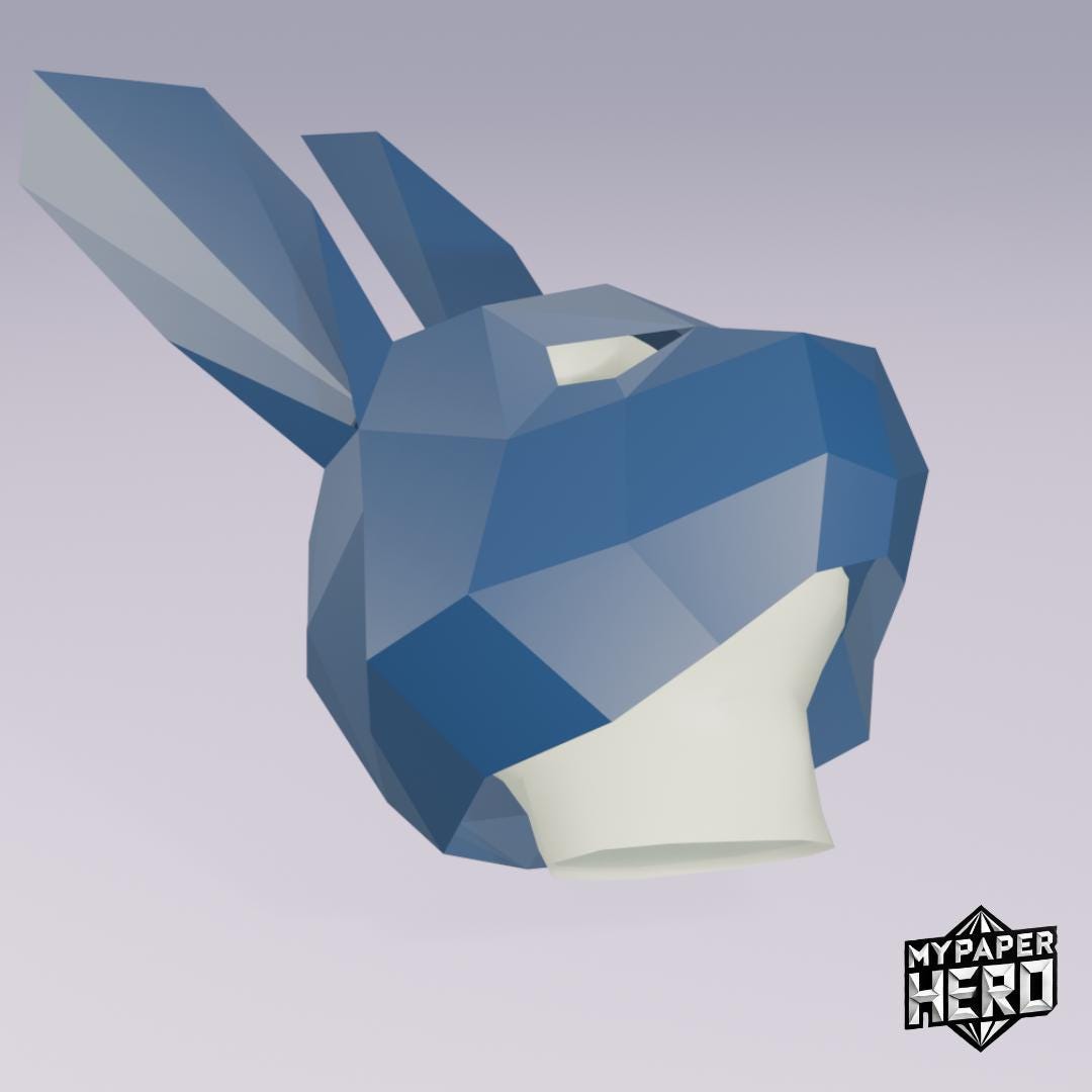 Papercraft Rabbit Mask 3D, Digital Template, Low Poly Rabbit Mask 3D ...