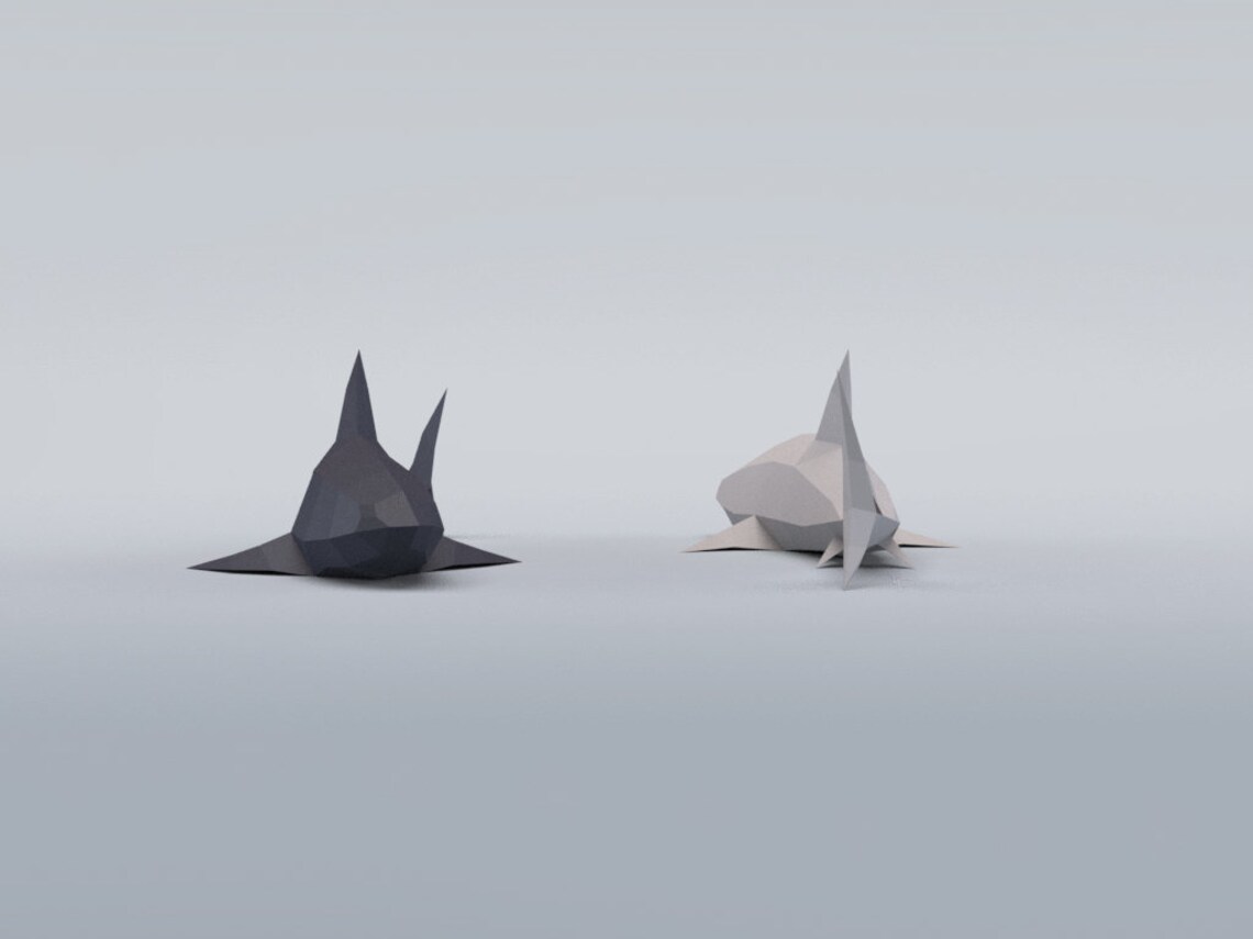 Sharks 3D Papercraft, Low Poly Sharks, Digital File Template, Shark 3d ...