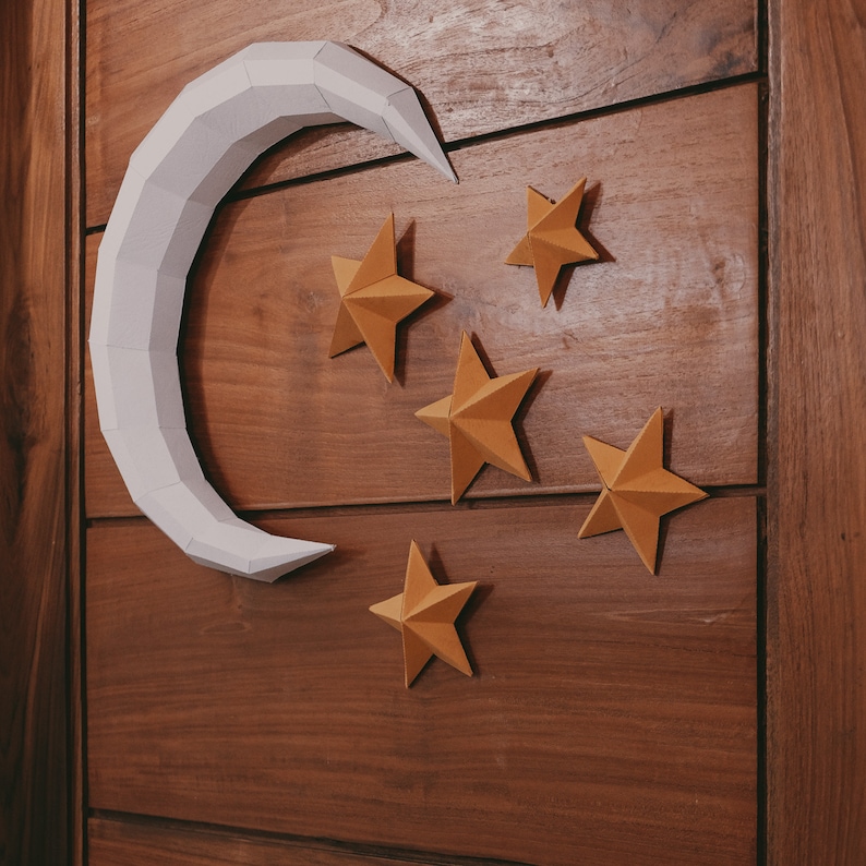 Low Poly Moon and Stars, Digital Template, Moon Papercraft 3D DIY ...