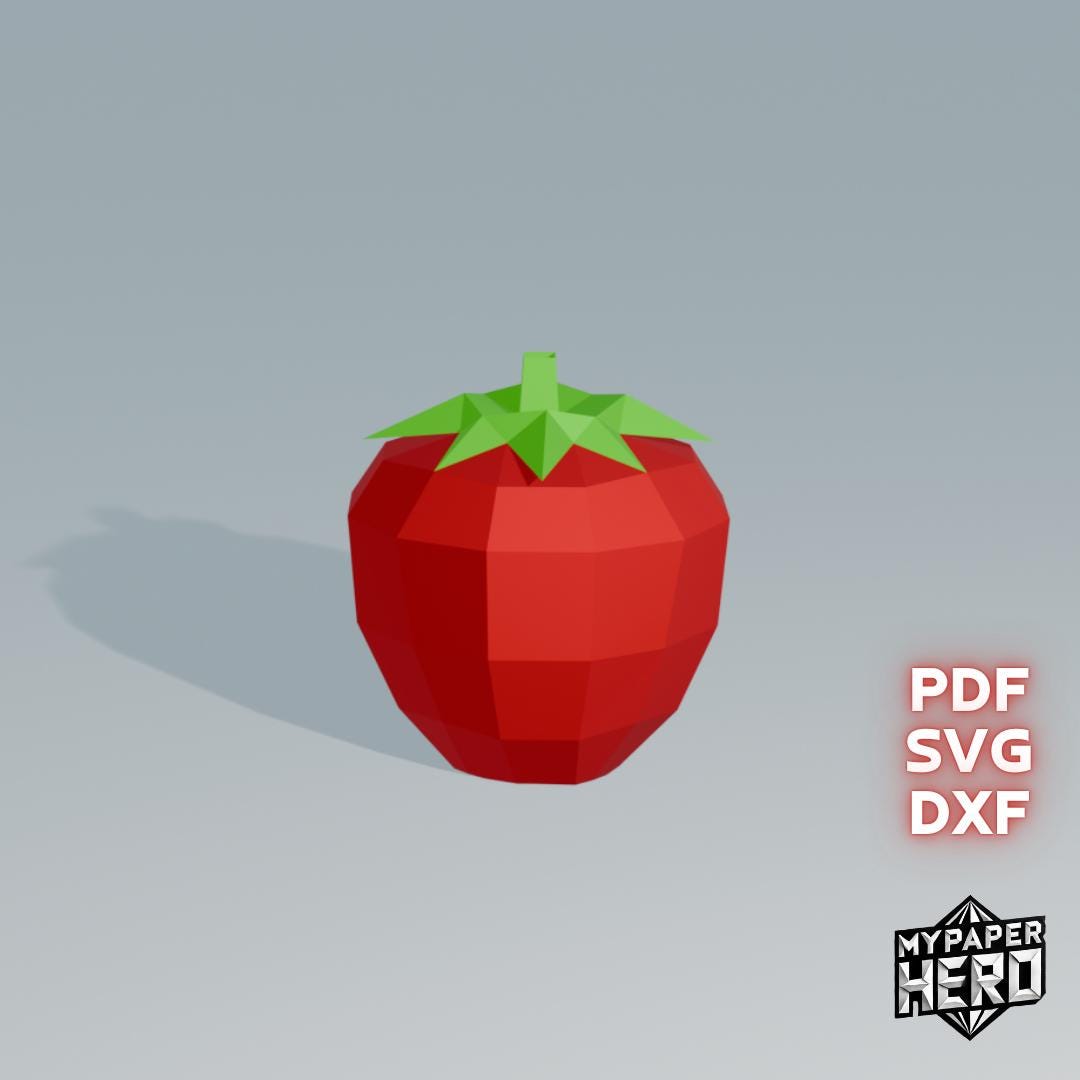 Papercraft Strawberry 3D, Digital Templates, Low Poly Strawberry, Poly ...