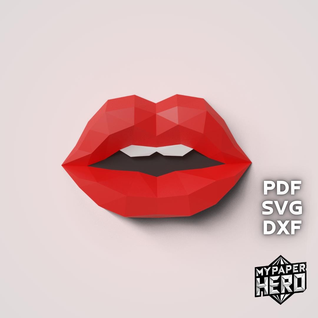 Papercraft Lips 3D, Digital Template, Low Poly Lips 3D, PDF SVG File ...