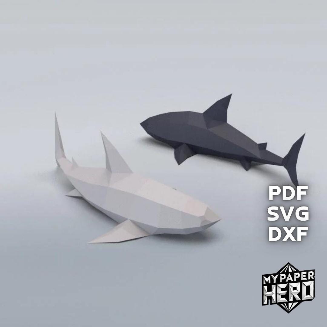 Sharks 3D Papercraft, Low Poly Sharks, Digital File Template, Shark 3d ...