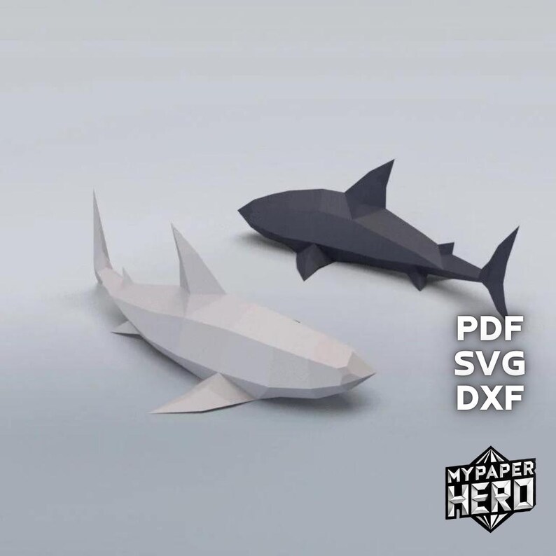 Sharks 3D Papercraft, Low Poly Sharks, Digital File Template, Shark 3d ...