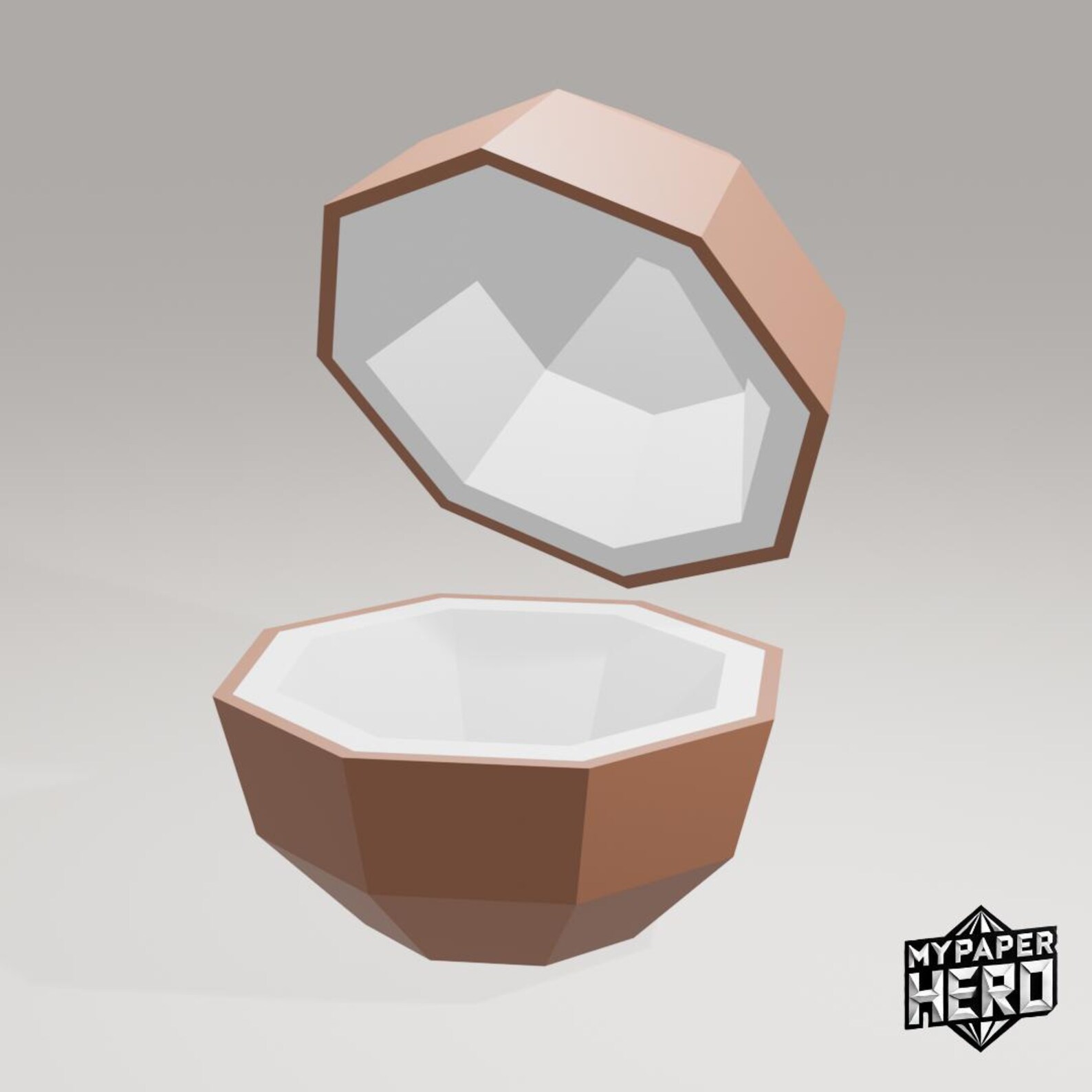 Low Poly Coconut 3D, Digital Template, Papercraft Coconut 3D, SVG PDF ...