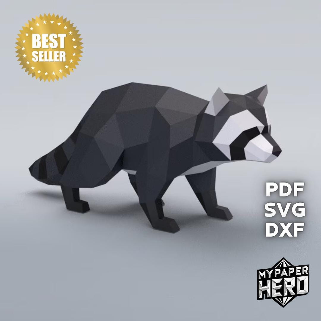 Low Poly Raccoon, Raccoon 3D Papercraft, PDF SVG Digital Template ...