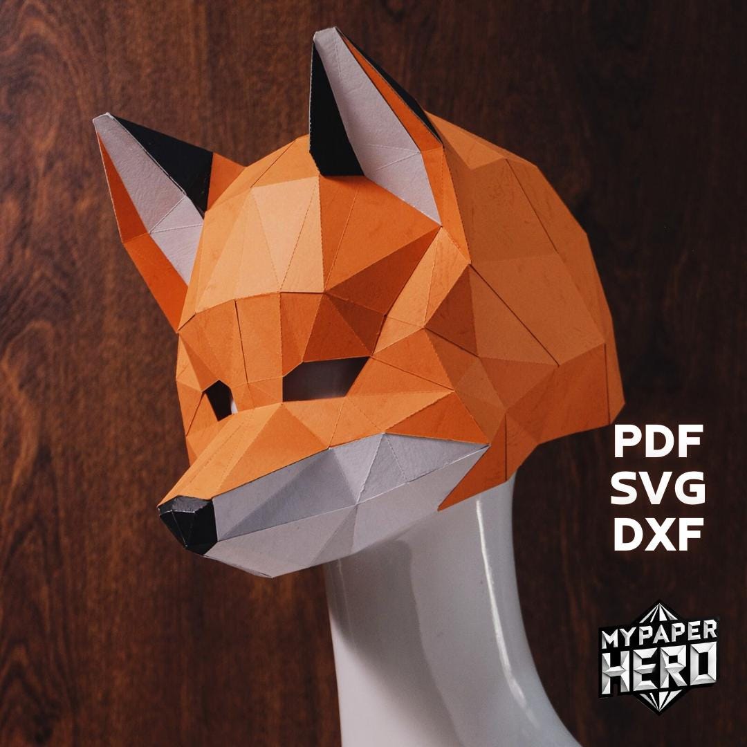 Fox Mask Papercraft 3D, Digital Template PDF SVG, Low Poly Fox Mask ...