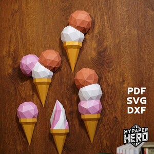 Low Poly Ice Creams, Digital Template, Papercraft 3D Ice Cream, DIY ...