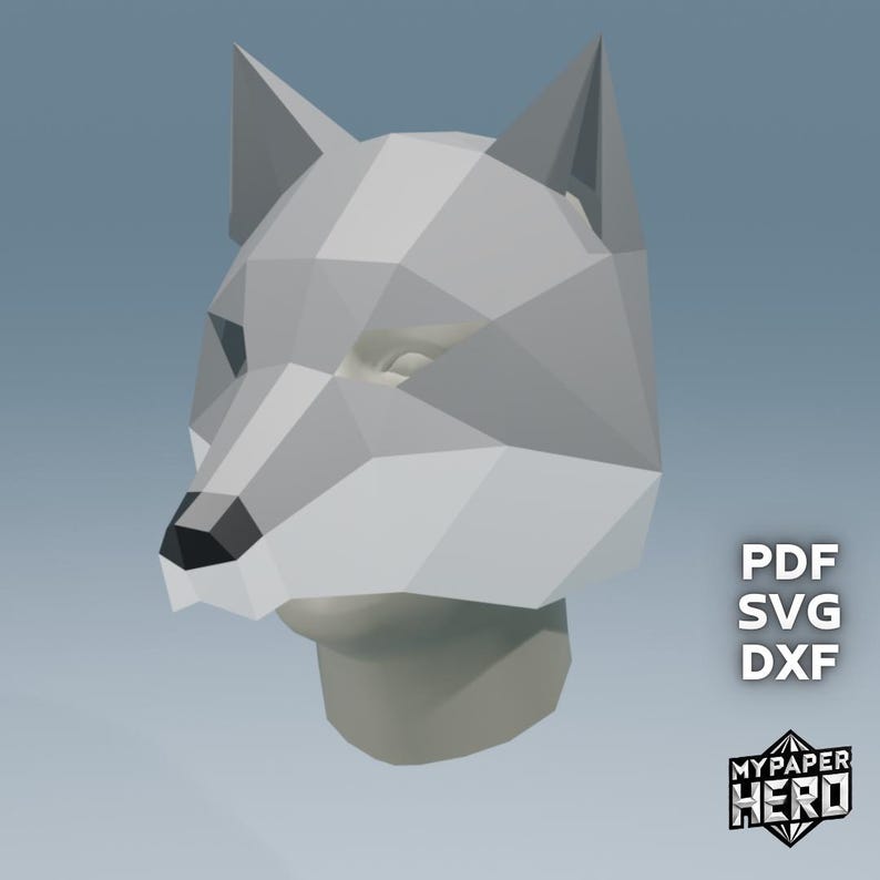 Low Poly Wolf Mask 3D, Digital Template, Papercraft Wolf Mask 3d ...