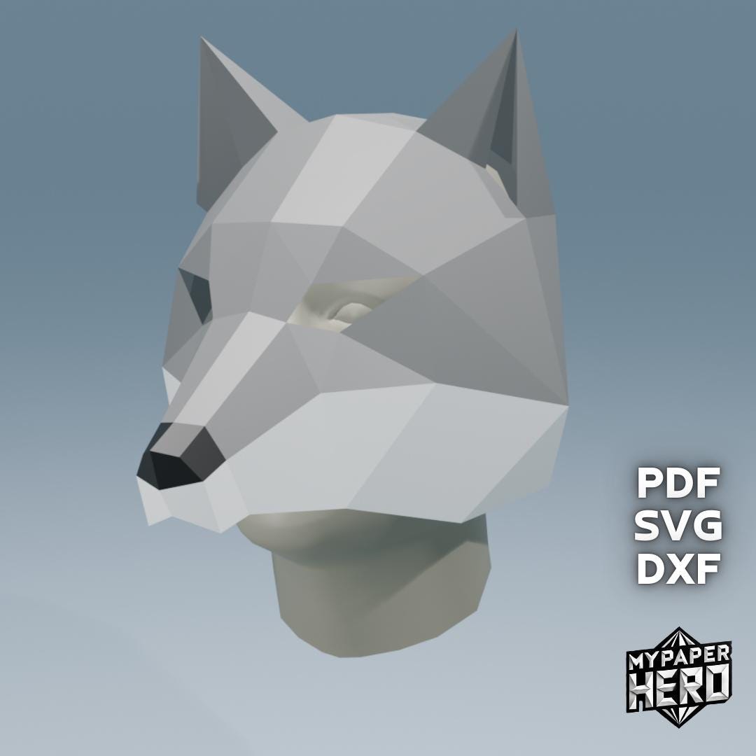 Low Poly Wolf Maske 3D, Digitale Vorlage, Papercraft Wolf Maske 3D ...