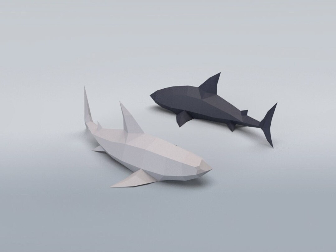 Low Poly Sharks 3D Papercraft PDF, SVG Template for Creating 3D Sharks ...