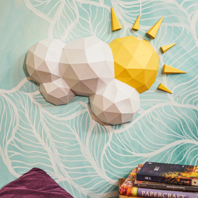 Sun and Cloud Papercraft, Digital Template, Low Poly Sun and Cloud, DIY ...