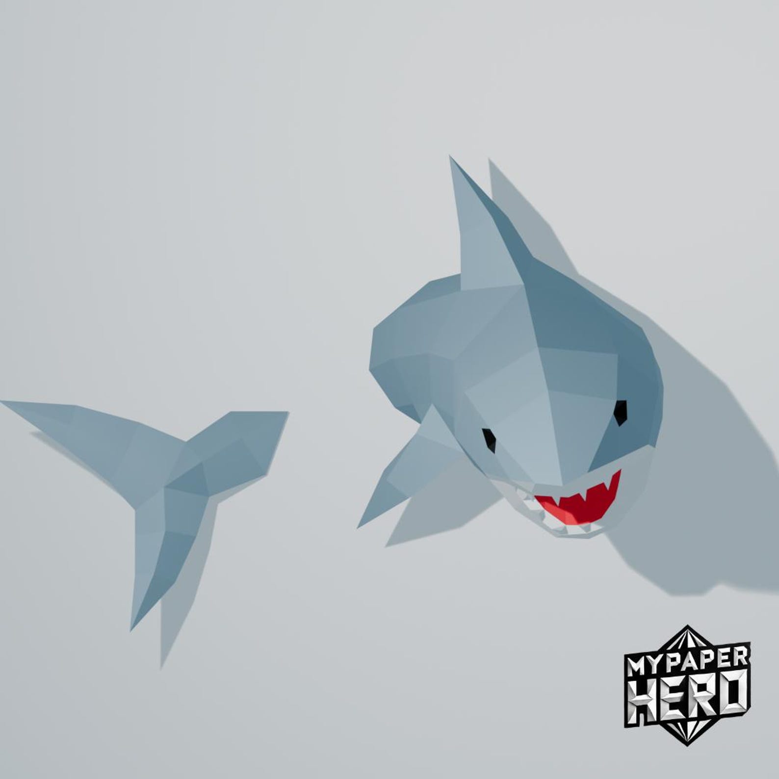 Papercraft Shark 3D, modèle numérique, art mural requin low poly ...