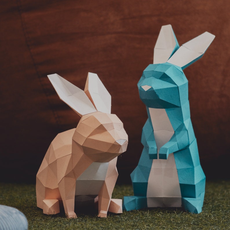 Two Bunnies Papercraft 3D, Low Poly Rabbit, Digital Template, Poly ...