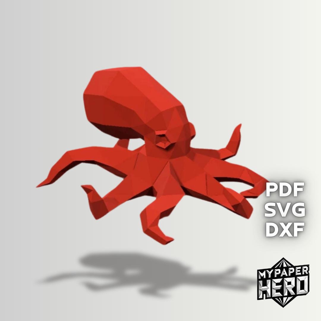 Low Poly Octopus Model, Digital Template, Papercraft Octopus 3D ...