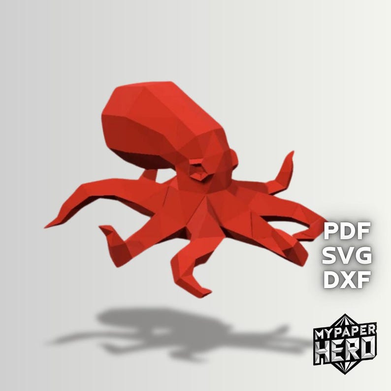 Low Poly Octopus Model, Digital Template, Papercraft Octopus 3D, Pepakura, Wall Paper Art, DIY ...