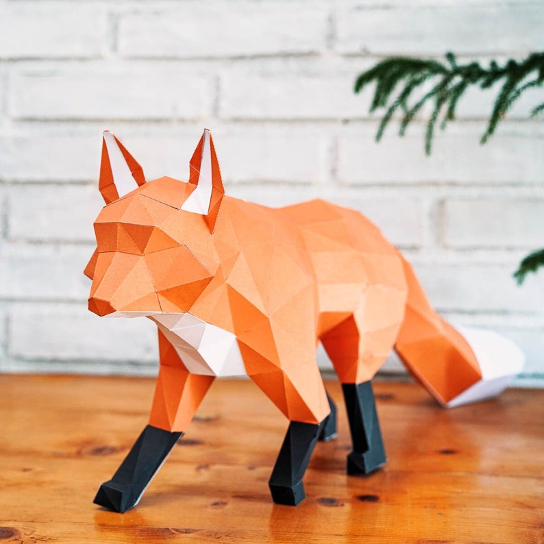 Low Poly Fox Model 3D PDF, SVG Template for Creating 3D Fox Model, 3D ...