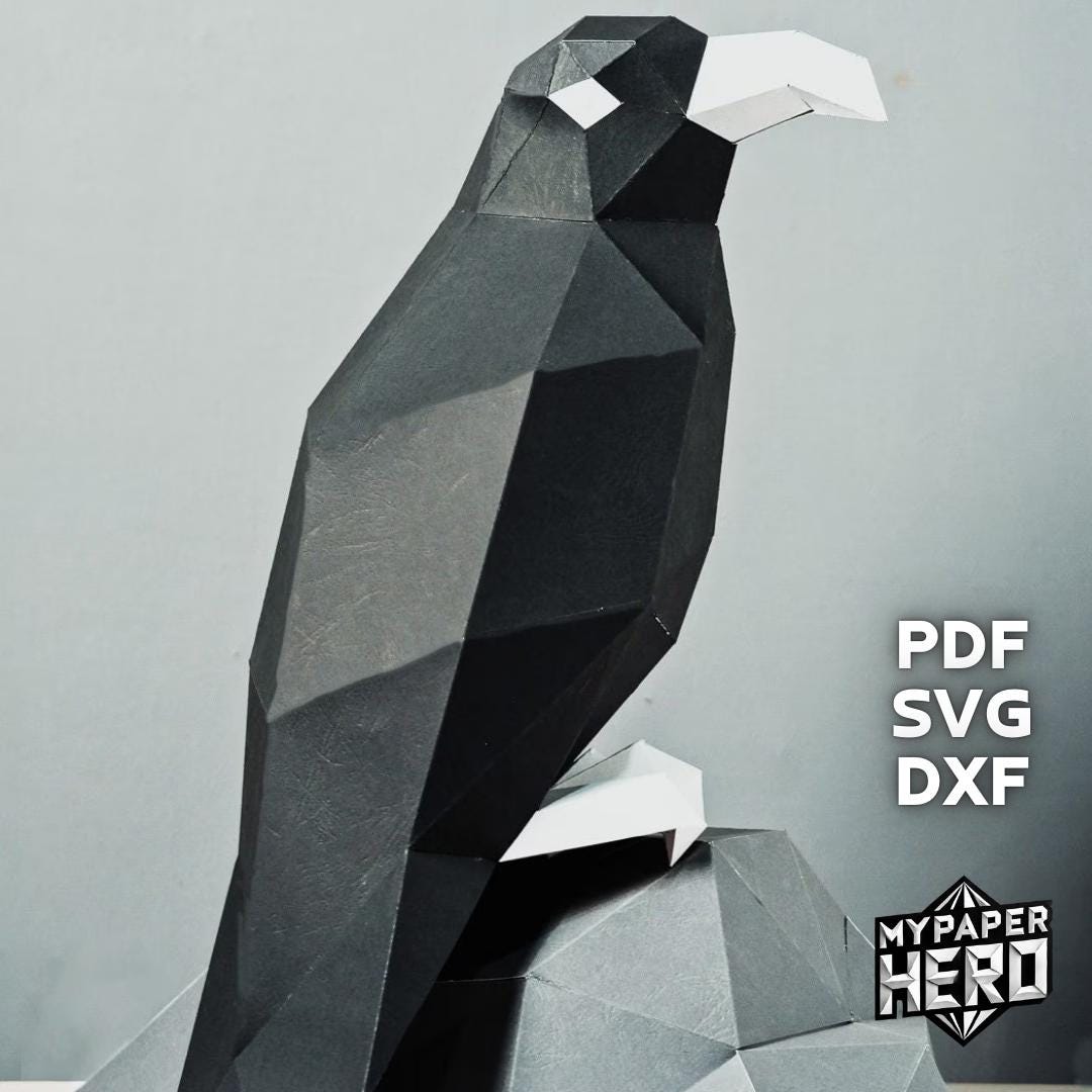 Low Poly Raven, Digital Template, Papercraft Raven 3D, Crow Model ...