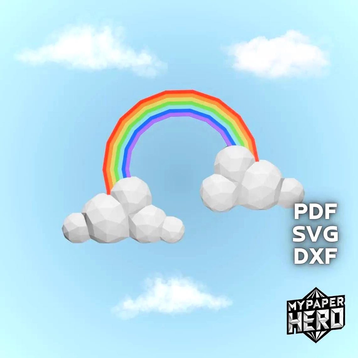 Papercraft Rainbow Cloud, Low Poly 3D, Digital Template, Low Poly Paper ...