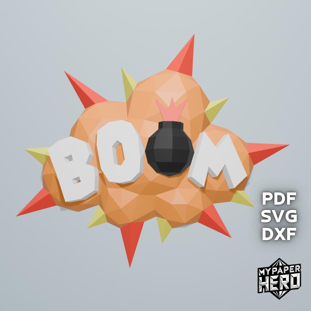 Papercraft Wall Art Boom 3D, Digital Template, Low Poly Boom 3D ...