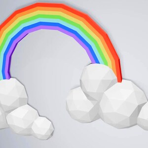 Papercraft Rainbow Cloud, Low Poly 3D, Digital Template, Low Poly Paper ...