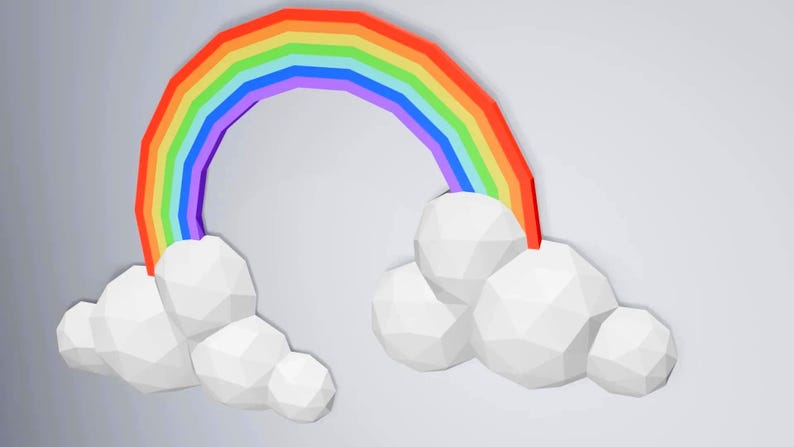Papercraft Rainbow Cloud, Low Poly 3D, Digital Template, Low Poly Paper ...
